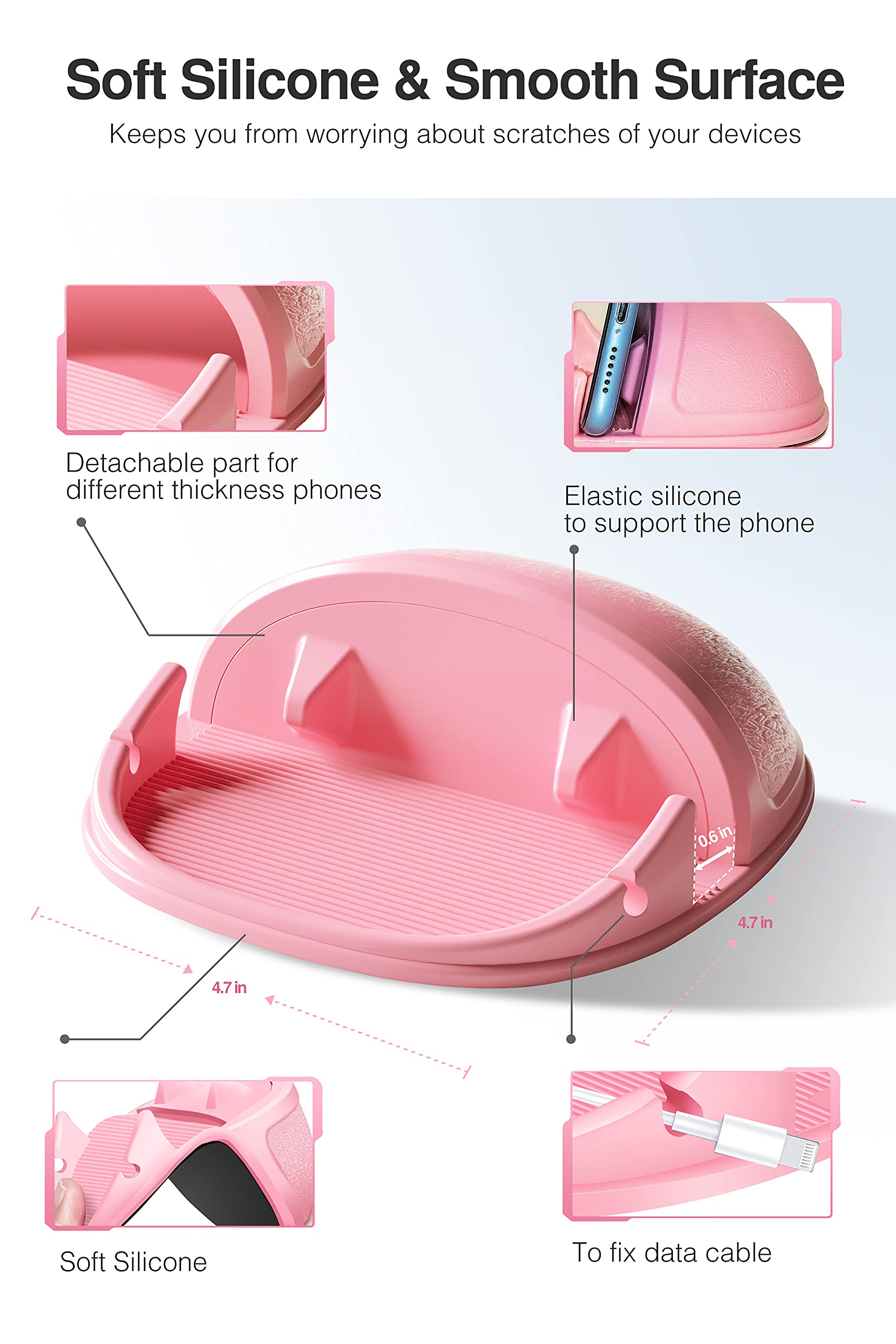 Loncaster Car Phone Holder, Pink & Purple Car Phone Mount Silicone Car Pad Mat for Various Dashboards, Slip Free Phone Stand Compatible with iPhone, Samsung, Android, GPS Devices and More