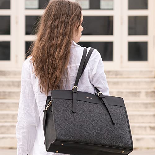 Missnine Laptop Bag for Women 15.6 inch Work Tote Bags PU Leather Professional Computer Briefcase for Office, Business,Black