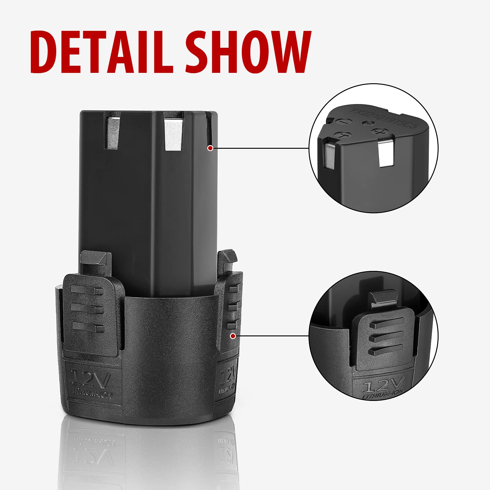 MOKENEYE 12V Max Lithium-ion Rechargeable Replacement Battery, 2.0Ah Long Life for 12V Battery-Powered Tools, Ratchet Wrench, Drill Driver, Cut-Off Tool, Chainsaw, Reciprocating Saw