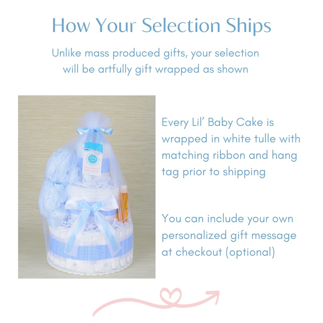 Lil' Baby Cakes Boy Blue Diaper Cake - Makes a Beautiful Baby Gift - Adorable and Practical Handmade Baby Gift with 42 Swaddler Diapers Size 1-10 in x 12 in