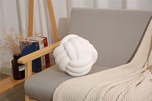 Naibyuki Knot Ball Pillow Household Throw Pillow Short Plush Knot Ball Pillow Home Decorative Waist Cushion Pillow for Couch Bed Car Office (White,Diameter:10.6 inches)