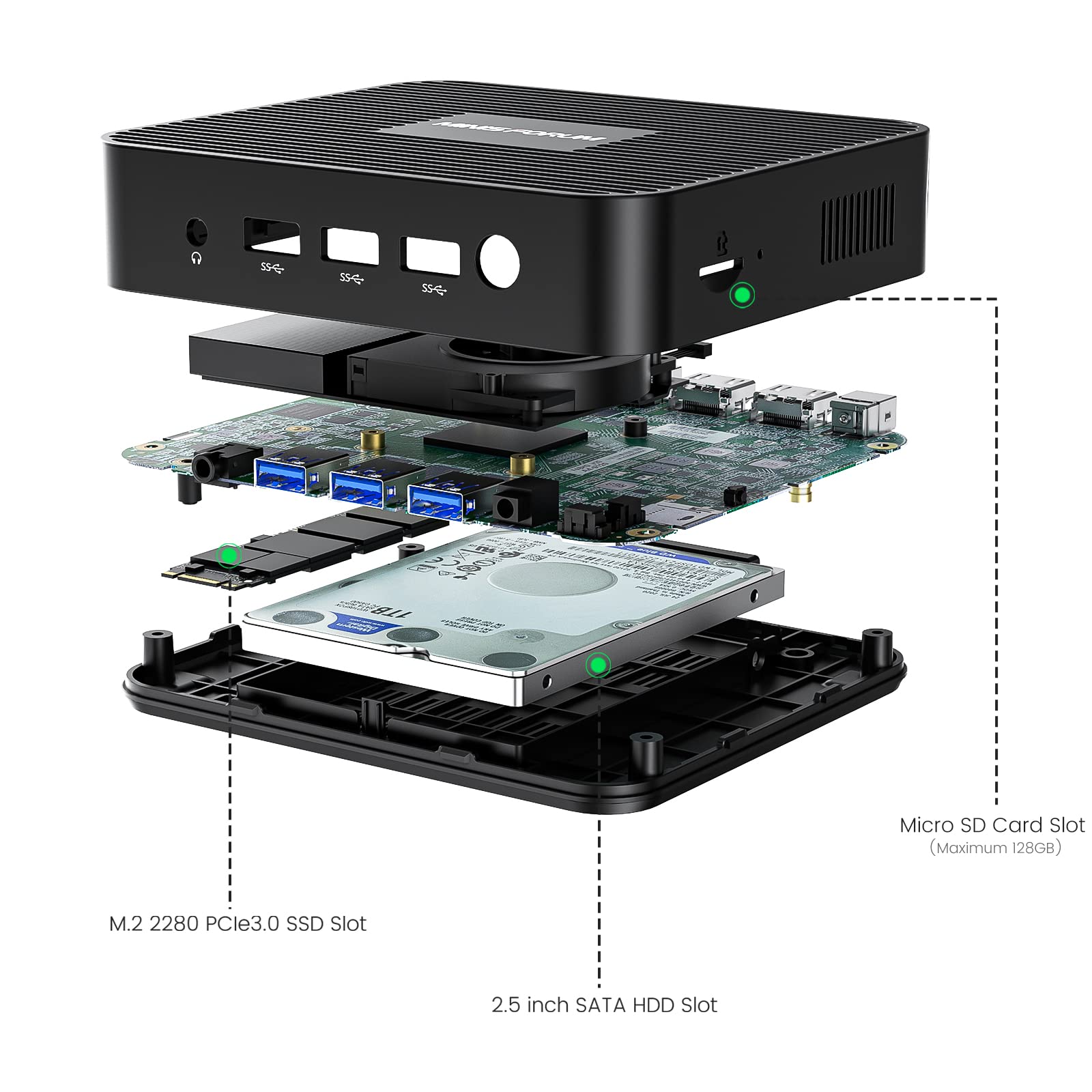 Mini PC 7th Gen AMD A4-9120C APU,AMD Radeon R3 graphics with 4GB DDR4 64GB eMMC Windows 10 Pro Mini Computer Dual HDMI, 2x RJ45 , 5 x USB ports, Support 2.5 Inch HDD/M.2 2280 PCIe3.0 SSD/Auto Power On