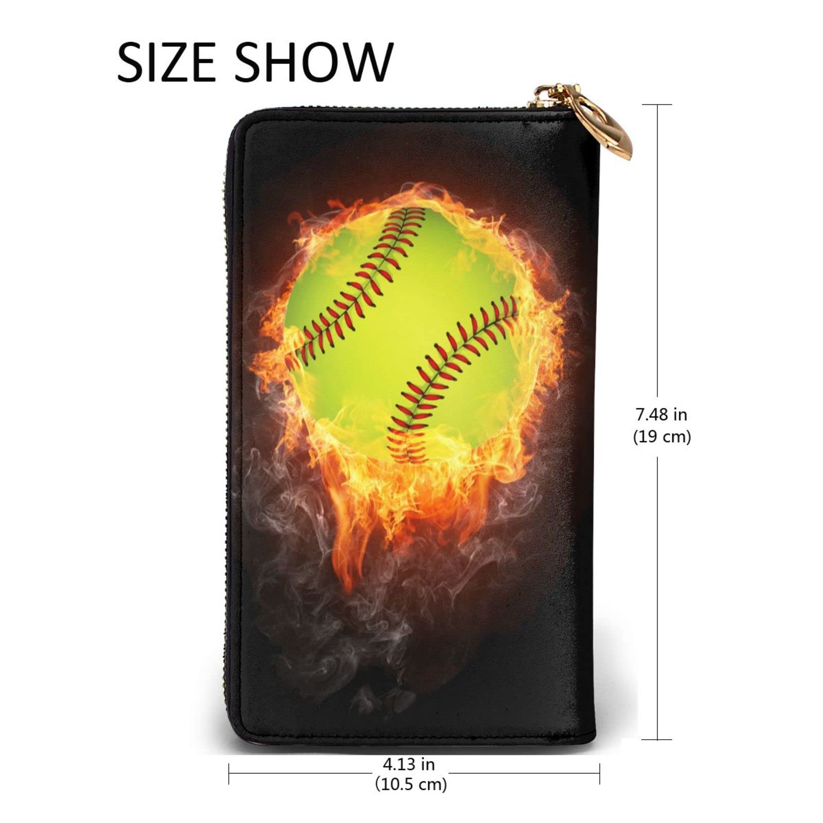 Long Handbag Purse Wristlet Bag Card Holder Wallet-Softball Fire Leather Wallet for Women Men
