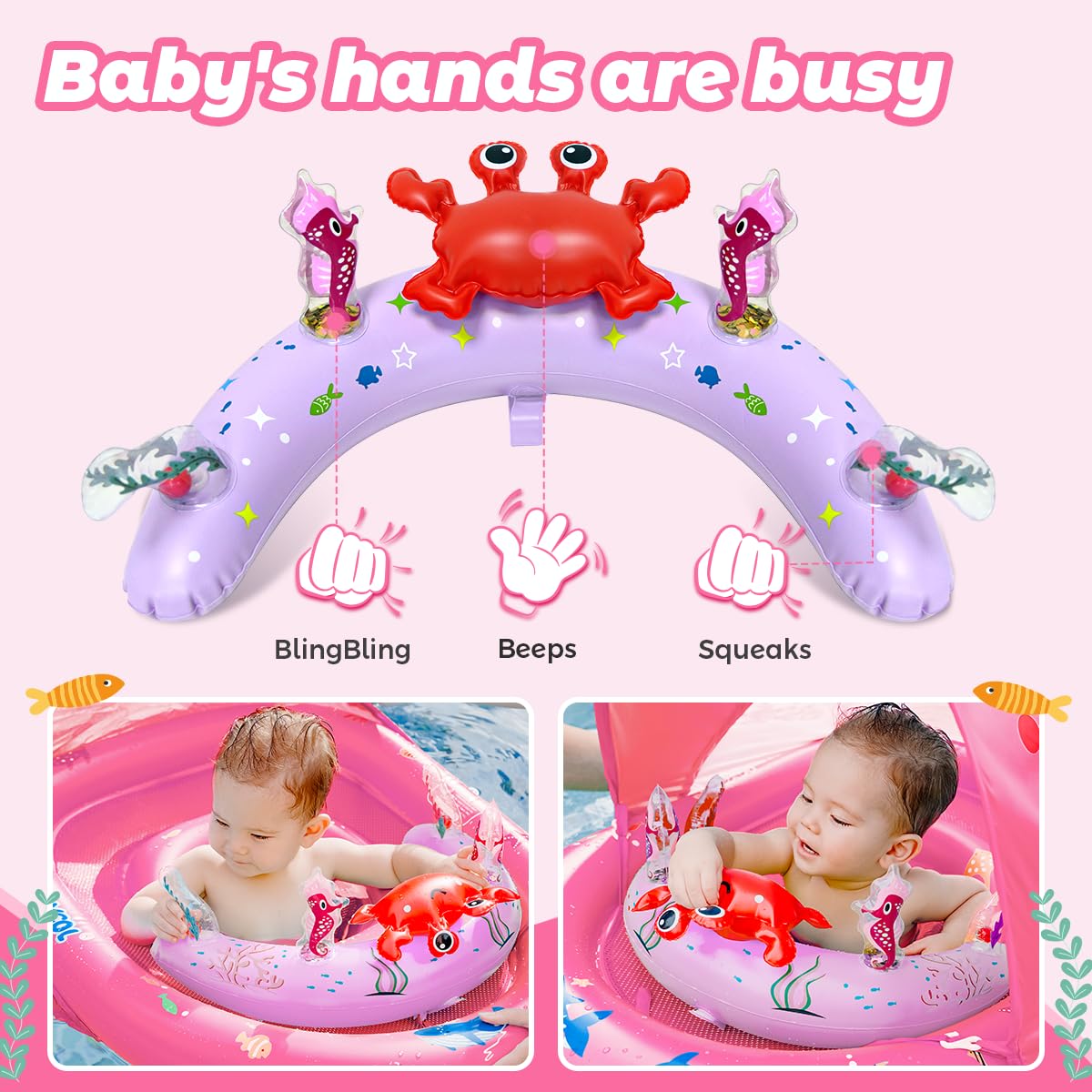 LAYCOL Baby Pool Float with UPF50+ Sun Protection Canopy & Toy Play Console,Infant Baby Floats for Pool,Toddler Pool Float for 3-36 Months