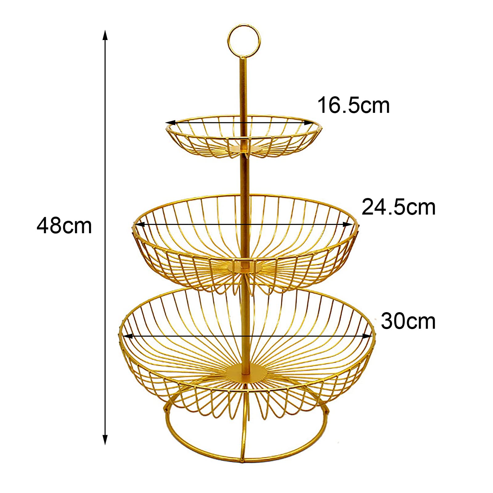 JFFLYIT 3 Tier Fruit Bowl Fruit Basket Countertop Metal Fruit Stand Holder Detachable and Hangable for Fruits Snacks Vegetables