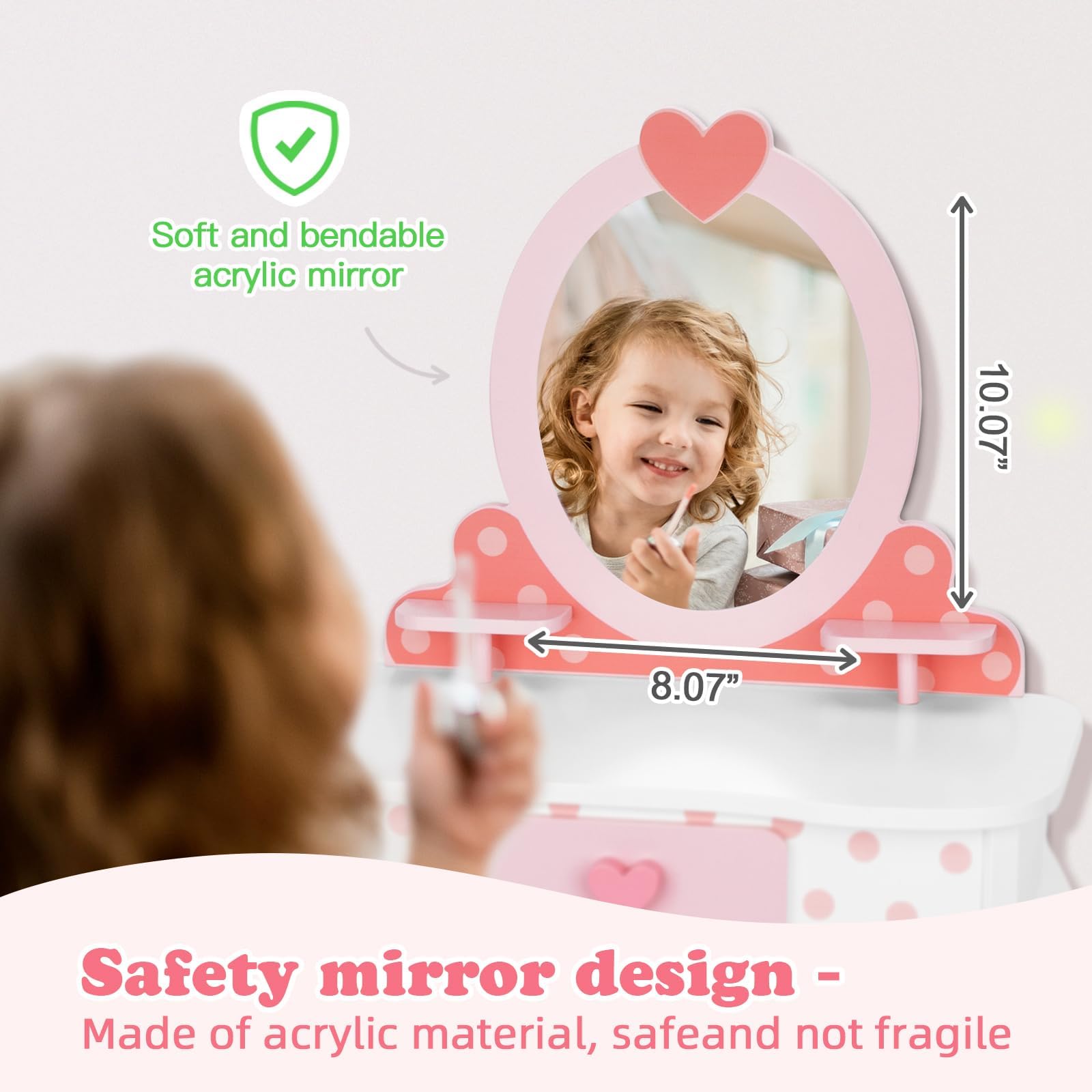 OOOK Kids Vanity Set,Table & Chair Vanity Set with Mirror(Includes 15 pcs Multiple Make up Accessories, Makeup Dressing Table with Storage Drawer, Pink