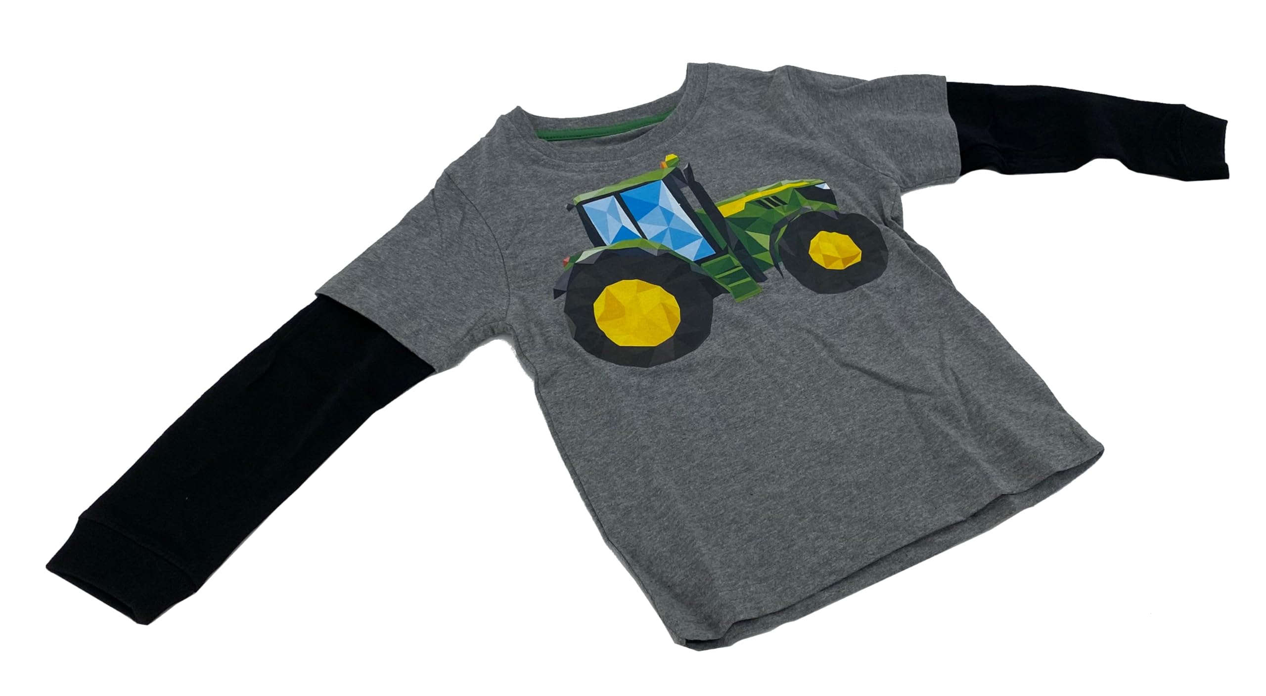 John Deere Gray Black Long Sleeve Polygon Tractor T-Shirt Sizes 2T 3T 4T (as1, Age, 4_Years, 4T)