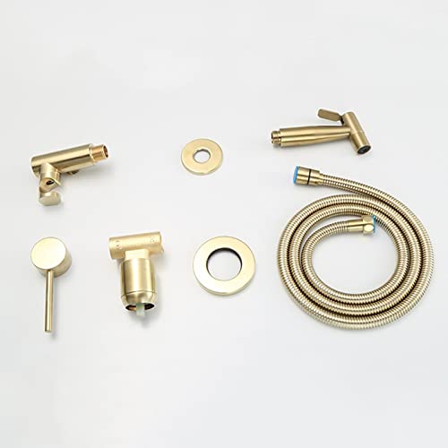 MINJING Toilet Shower Spray Mixer Set Brushed Gold Hot and Cold Concealed Handheld Bidet Sprayer Kit Single Function Bathroom Toilet Bidet Mixer Spray Kit