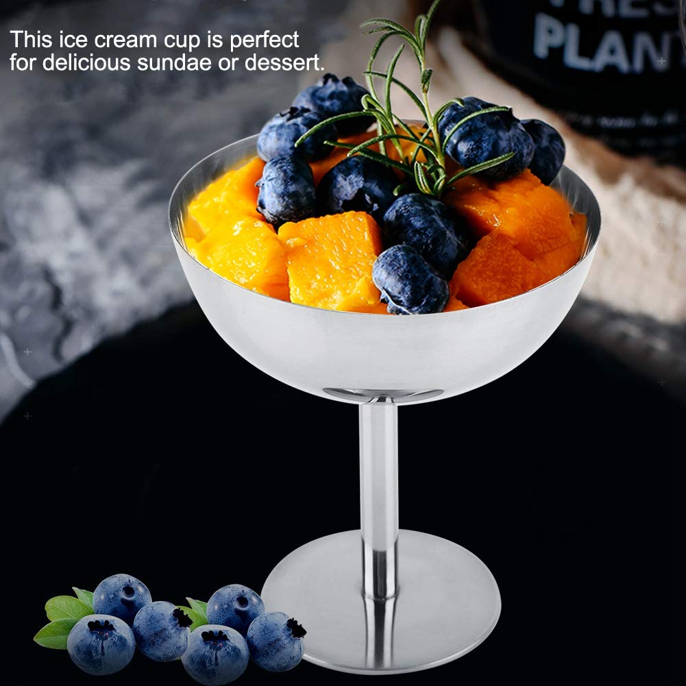 LIZEALUCKY Stainless Steel Ice Cream Goblet Cups Serving Dessert Dish Bowls for Salad Fruit Cereal Pudding for Home Hotel Restaurants Parties(Tall)
