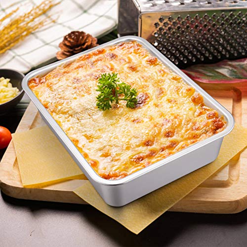 Lasagna Pan Set of 2, E-far Deep Stainless Steel Baking Pans, 12.75 x10 x3.2 Inches Rectangular Metal Roasting Baking Dish Bakeware for Oven, Non-Toxic & Heavy Duty, Dishwasher Safe