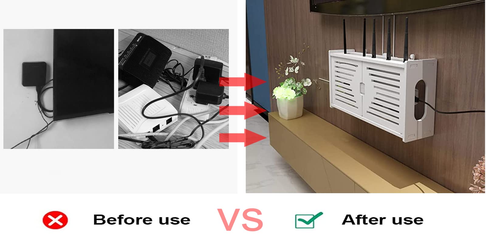 Large Wireless Router Storage Box,WiFi Router Storage Box Router Shelf Wall Mount,Router Organizer,Hider Cord Management Container, Creative Decorative Storage Box,White,19in*4.7in*9.5in