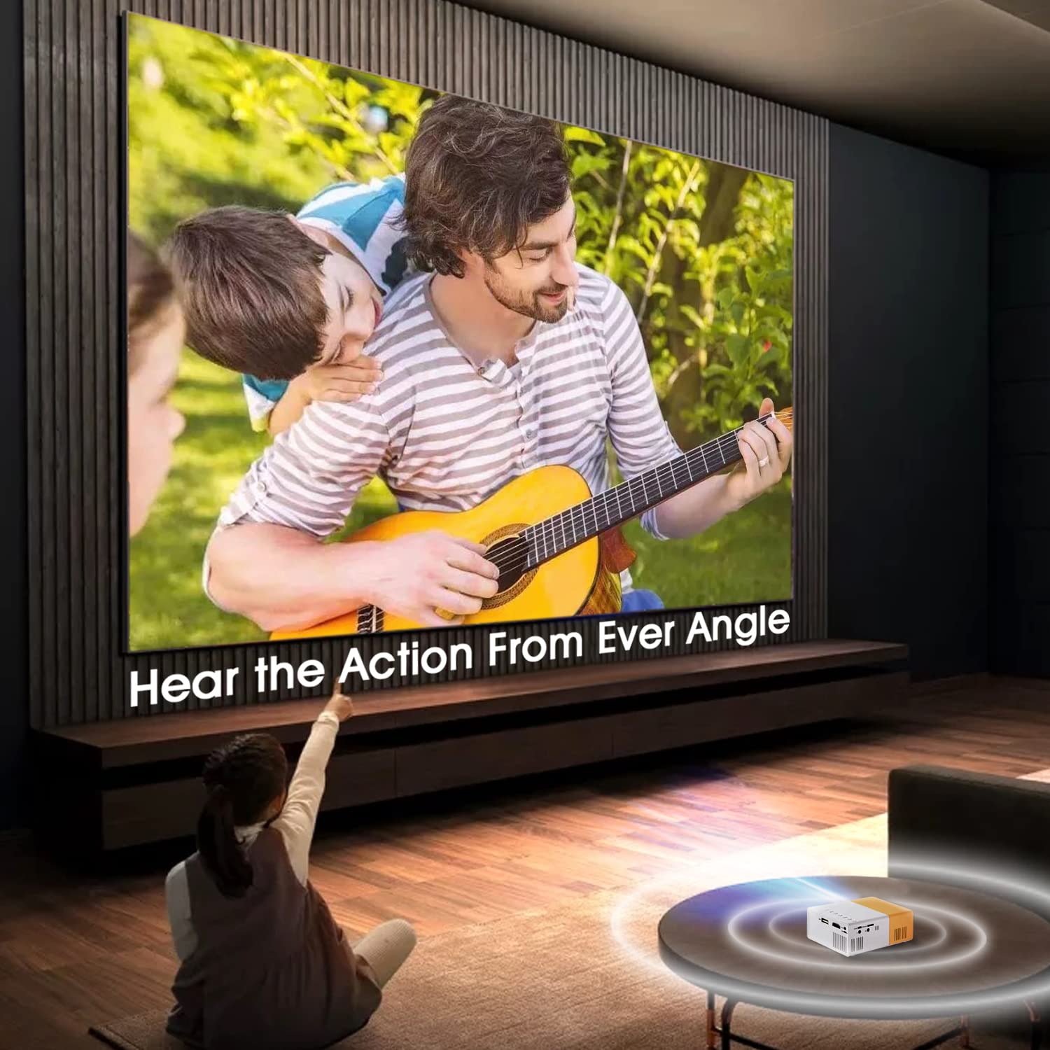 Mini Projector, Small Portable Projector for Cartoon, Kids Gift,Intelligent Home Projector with Apple Conversion Cable,Movie Projector Compatible with HDMI,USB,Audio,TF Card,AV and Remote Control