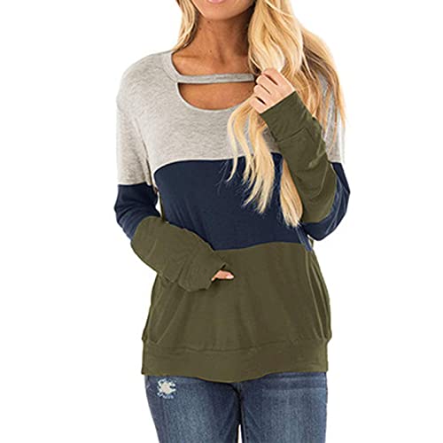 Long Sleeve for Womens Casual Loose Color Block Sweatshirts Soft Thin Pullover Blouses Shirt Tops Green