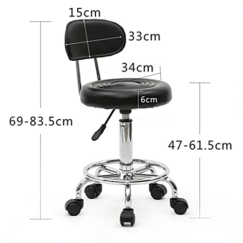 NALLBEIRRAA PU Leather Rolling Stool with Foot Rest Ergonomic Swivel Height Adjustment Task Chair Work Office Massage Stools for Spa Drafting Salon Tattoo Clinic Dentist Beauty Home Office (Black9)
