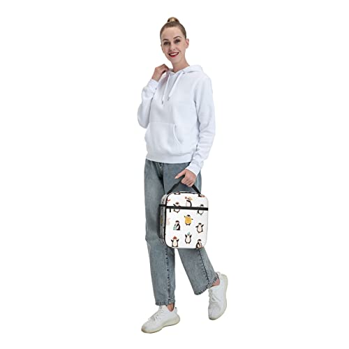 Lizinna Rportable Lunch Bag For Women/Men Insulated,Funny Polar Penguin Having Fun,Insulatedreusable Lunch Box For Office Work School Picnic Beach,Leakproof Cooler Tote Bag