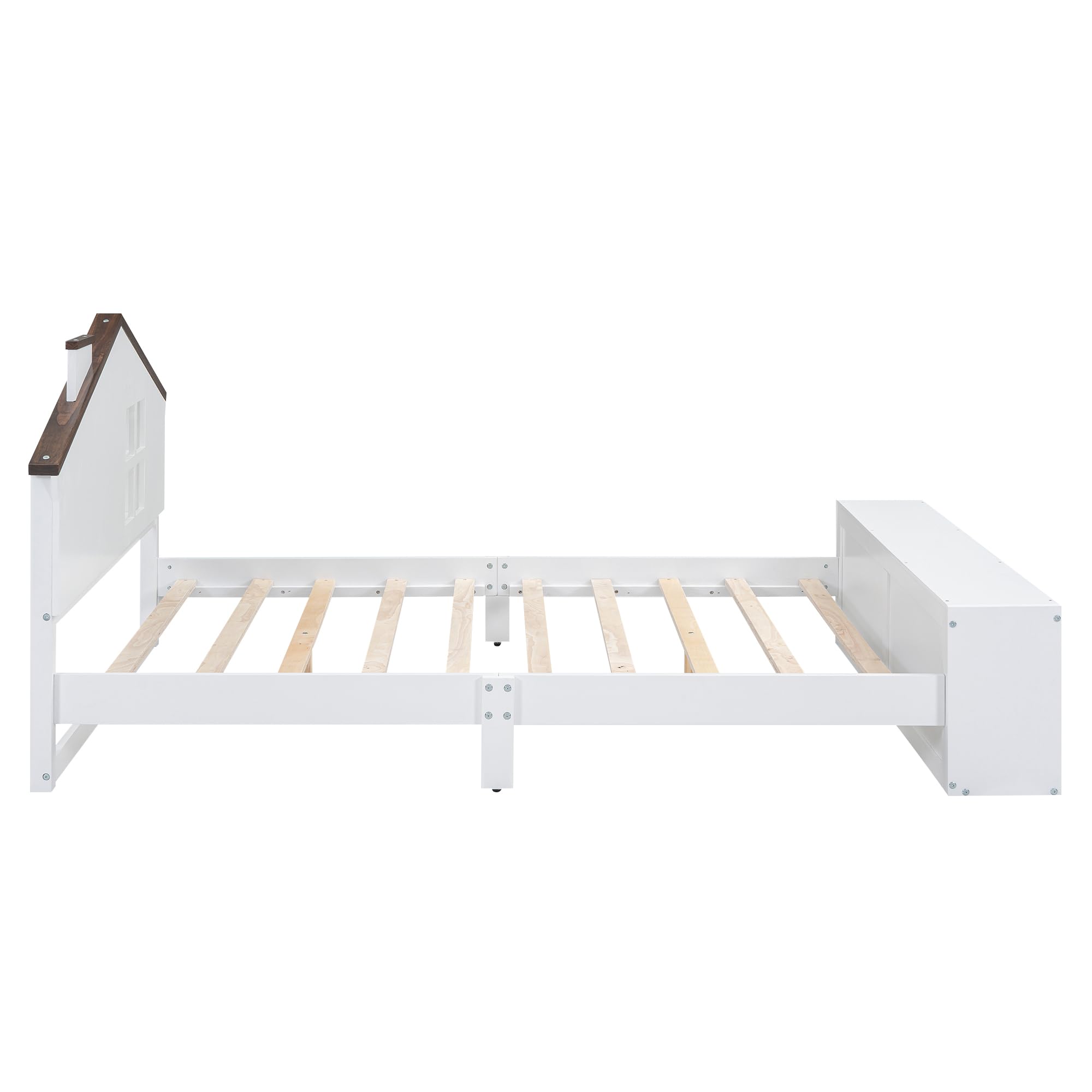 Merax Full Size Platform Bed, Wood Full House Platform Bed Frame with LED Lights and Storage, White