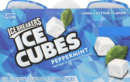 ICE BREAKERS Ice Cubes Peppermint Sugar Free Chewing Gum Bottles, 3.24 oz (6 Count, 40 Pieces)