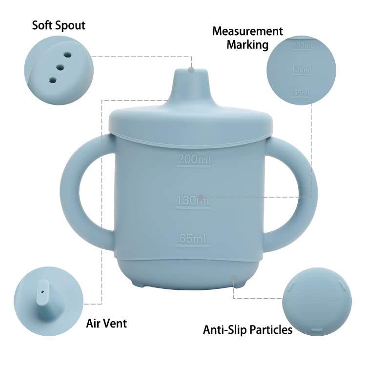 Mengdababy Sippy Cup for Toddler, Silicone Straw Cup for Baby 1+ Year Old, 3 in 1 Kids Cup with Two Easy Grip Handles, Dishwasher & Microwave Safe | BPA Free 7oz Blue