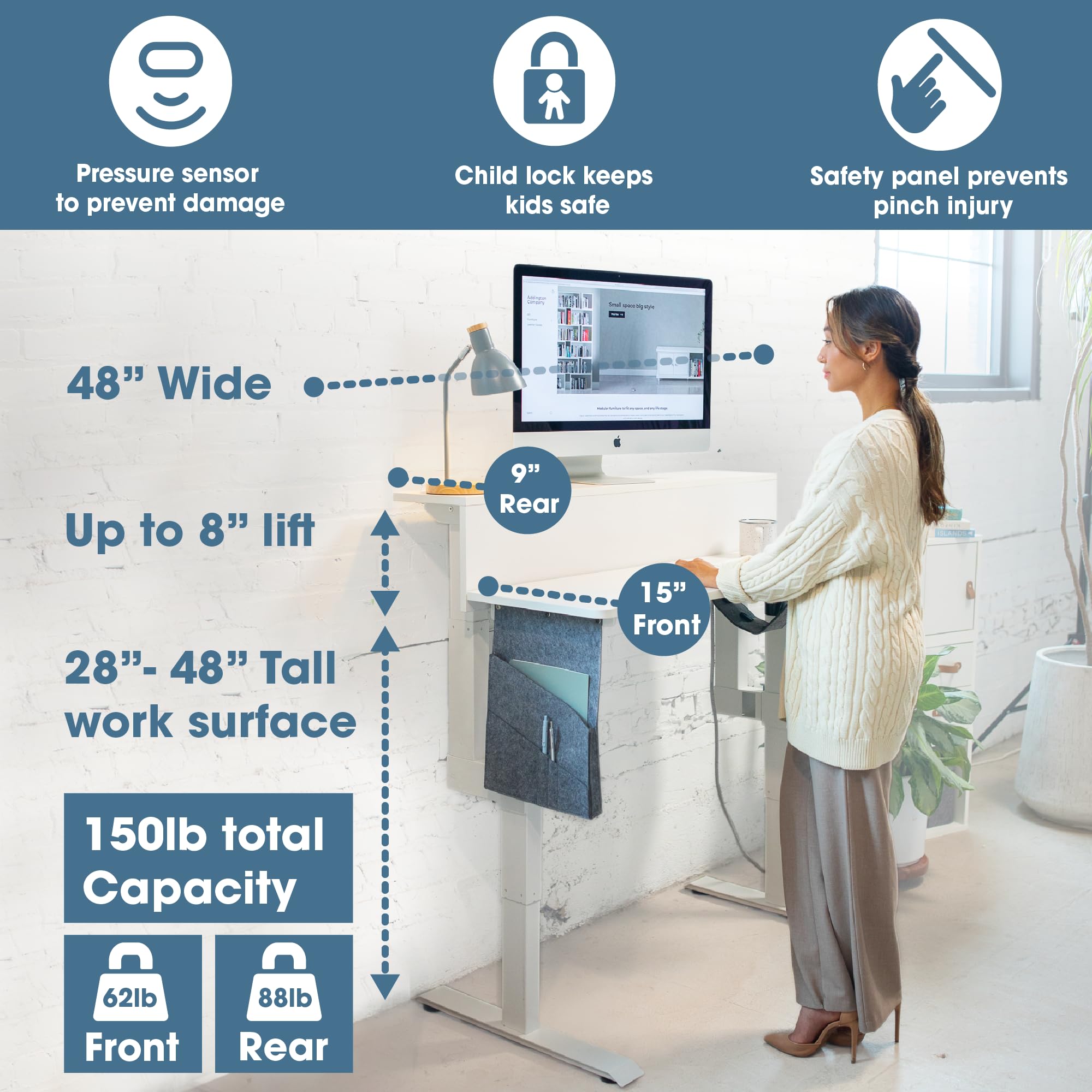 Roam & Remain Dual Lift Adjustable Height Standing Desk β Adjust Both Monitor and Desk Height, Dual Electric Motors 48 x 24 (White)
