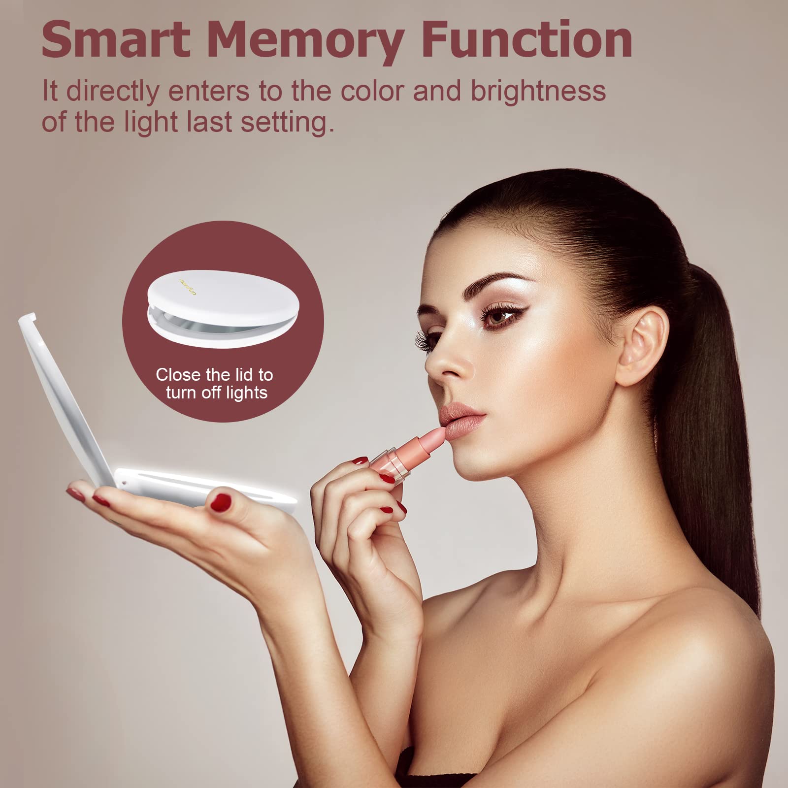 LED Lighted Travel Makeup Mirror, Large 5" 1x/10x Magnifying- Medical Grade LED, 3 Light Colors & Brightness Dimmable- Rechargeable 1000mAh Battery Travel Magnifying Makeup Mirror (White)