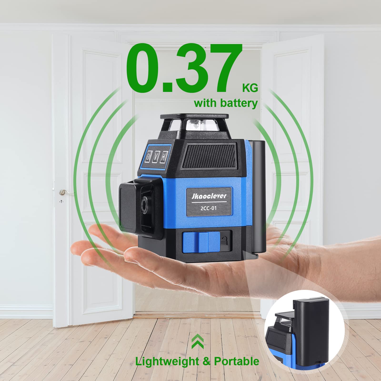 Laser Level 360 Self Leveling, Jkaoclever 150ft Green Cross Line Laser Level, 8 Lines 2 x 360 Lazer Tool for Picture Hanging/Construction/Alignment, 2 Rechargeable Battery&Wall Bracket