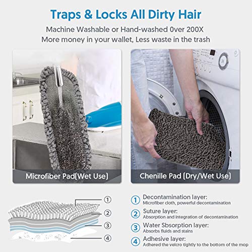 Microfiber Spray Floor Mops for Floors Cleaning, POPTEN 360 Degree Cleaning Kitchen Mop with 640ML Refillable Bottle,3 Washable Mop Pads and 1 Scraper Dust Mop Wet Mop for Laminate,Hardwood,Ceramic