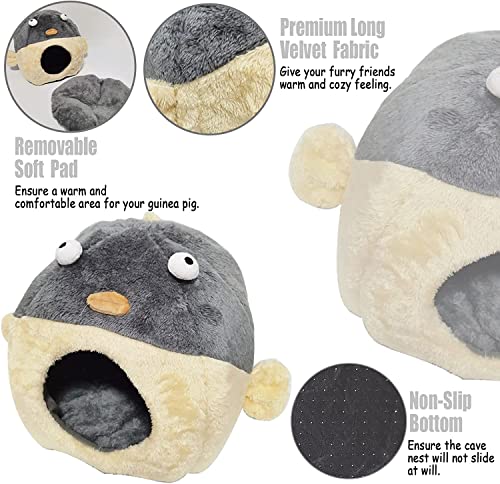 PINVNBY Guinea Pigs Cave Bed Cute Habitat Warm Small Animal Hideout Cave Fleece Cage Nest Accessories Removable Washable Pillow Mat for Bunny Chipmunk Hamster Hedgehog