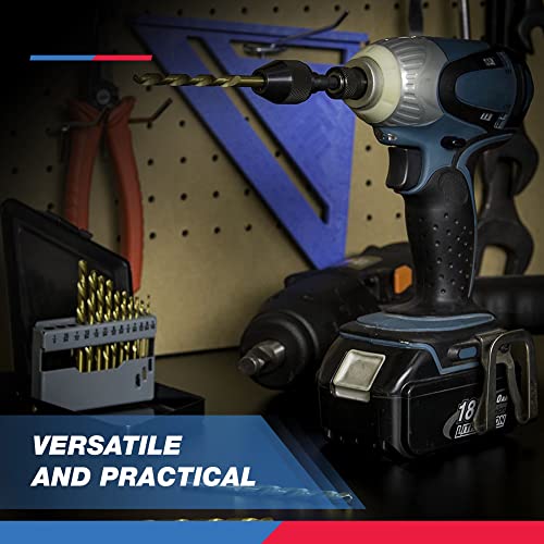 NEIKO 20753A Keyless Drill Chuck for Impact Driver, Chuck Conversion Adapter, 1/4β Hex Shank, Convert Cordless Screwdrivers into Power Drills in Seconds, For Round-Shank Drill Bits, No Keys Needed