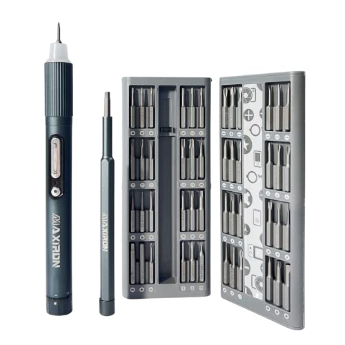 MAXIRON Advanced Mini Electric Screwdriver - 48pc Magnetic Driver Bit Set, 3 Unique Torque Levels, Rechargeable, Independent LED Light - Precision Tool for Phones, Laptops, Watches, & Electronics