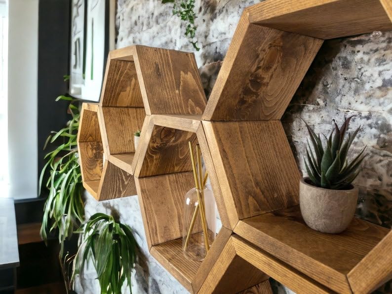 MUOSI Hexagon Shelves, Plant Shelves, Wide Hexagons Shelves, Honeycomb Shelves, Wall Decor ( Provincial I*Set of 6 Hexagons )