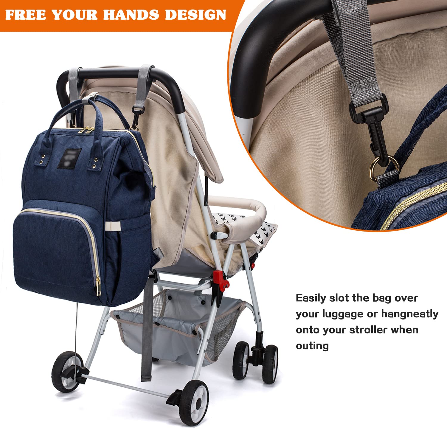 Limhoo Diaper Bag Backpack for Women/Men, Large Canvas Shoulders Diaper Backpack, Nappy Bags for Baby Care Travel (Navy Blue)
