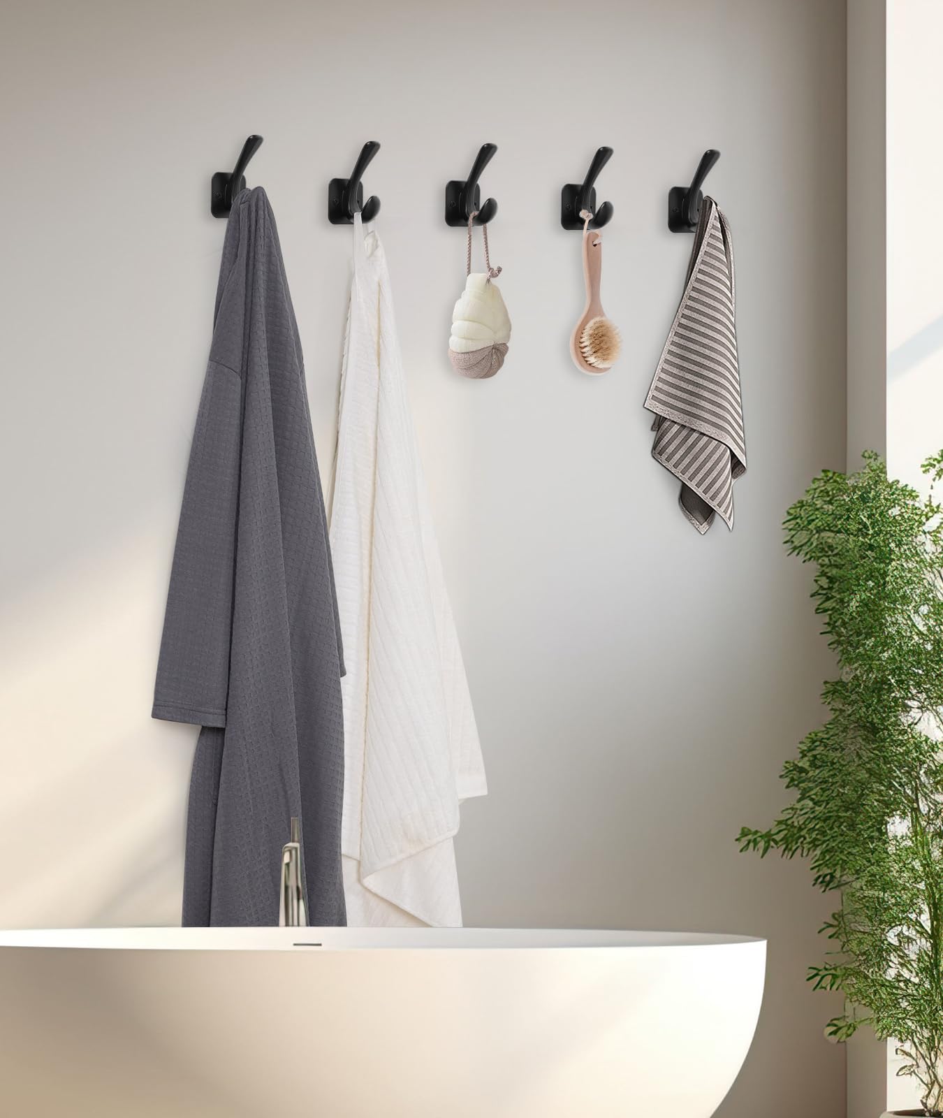 Optish 6 Pack Black Coat Hooks Wall Mount, Heavy Duty Wall Hooks for Hanging, Backpack Hooks for Wall, Metal Towel Hooks for Hanging Hat, Purse, Robe