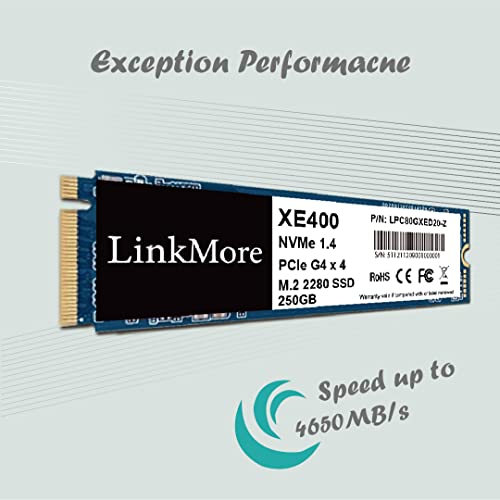 LinkMore XE400 250GB M.2 2280 PCIe Gen4 NVMe 1.4 Internal SSD, Solid State Drive, Read Speed Up to 4650MB/s Storage for PC, Laptops, Gaming