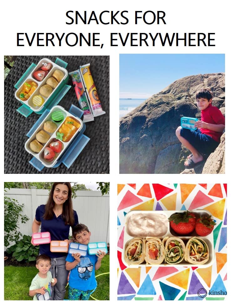 kinsho MINI Lunch-Box Snack Containers for Kids | SMALL Bento-Box Portion Container | Leak-proof Boxes for School Work Travel | Best for Adults Boys or Girls | Blue + Orange Set of 2