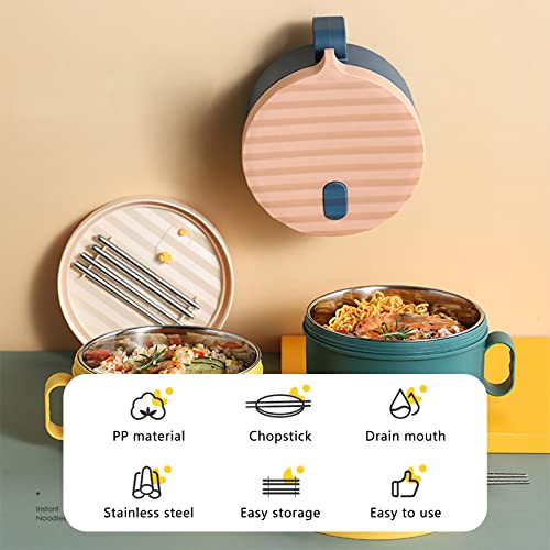 Microwave Ramen Cooker Ramen Bowl Set Microwave Ramen Bowl with Lid and Handle Ramen Noodle Bowl with Chopsticks Stainless Steel Liner Dishwasher Safe for College Dorm Office Home(Yellow&Green)