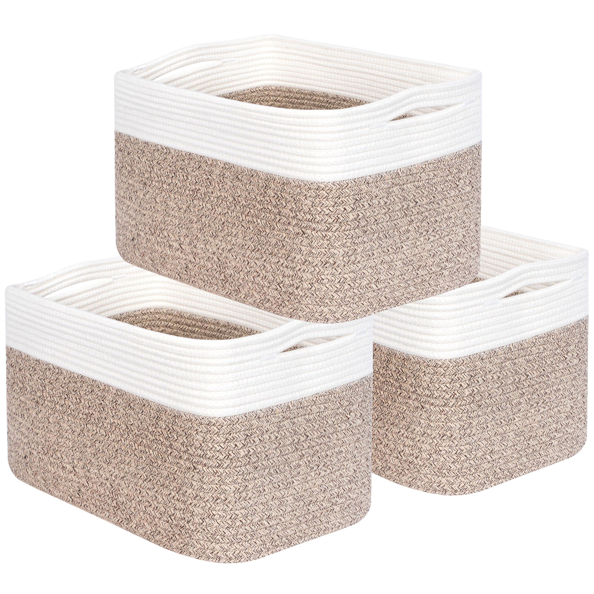 MINTWOOD Design 3-Pack Storage Baskets for Shelves, Playroom and Classroom Storage Basket, Book Basket, Decorative Storage Cube Bins, Woven Closet Organizers, Pantry and Shoe Organizer, Light Brown