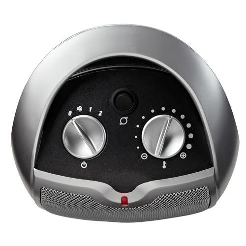 Lasko Oscillating Ceramic Tabletop Space Heater for Home with Adjustable Thermostat, Carrying Handle, 2 Speeds and Fan Only Mode, 11.6 Inches, Silver, 5409