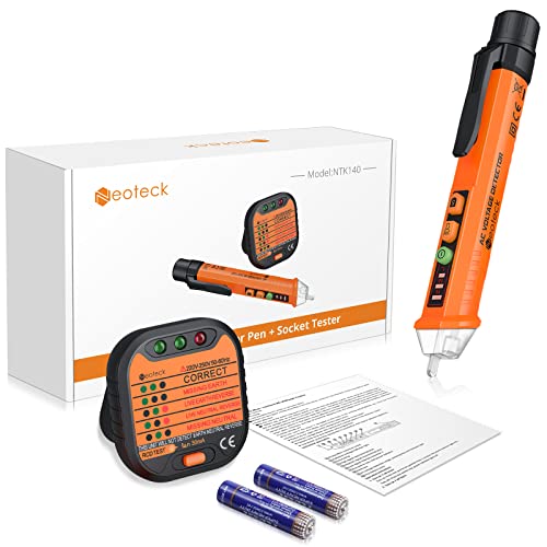 Neoteck Electrical Socket Voltage Tester Pen Kit Included Non-Contact 12-1000V AC Voltage Detector Pen and Receptacle Tester with AC Voltage Detector LED and Sound Alarm