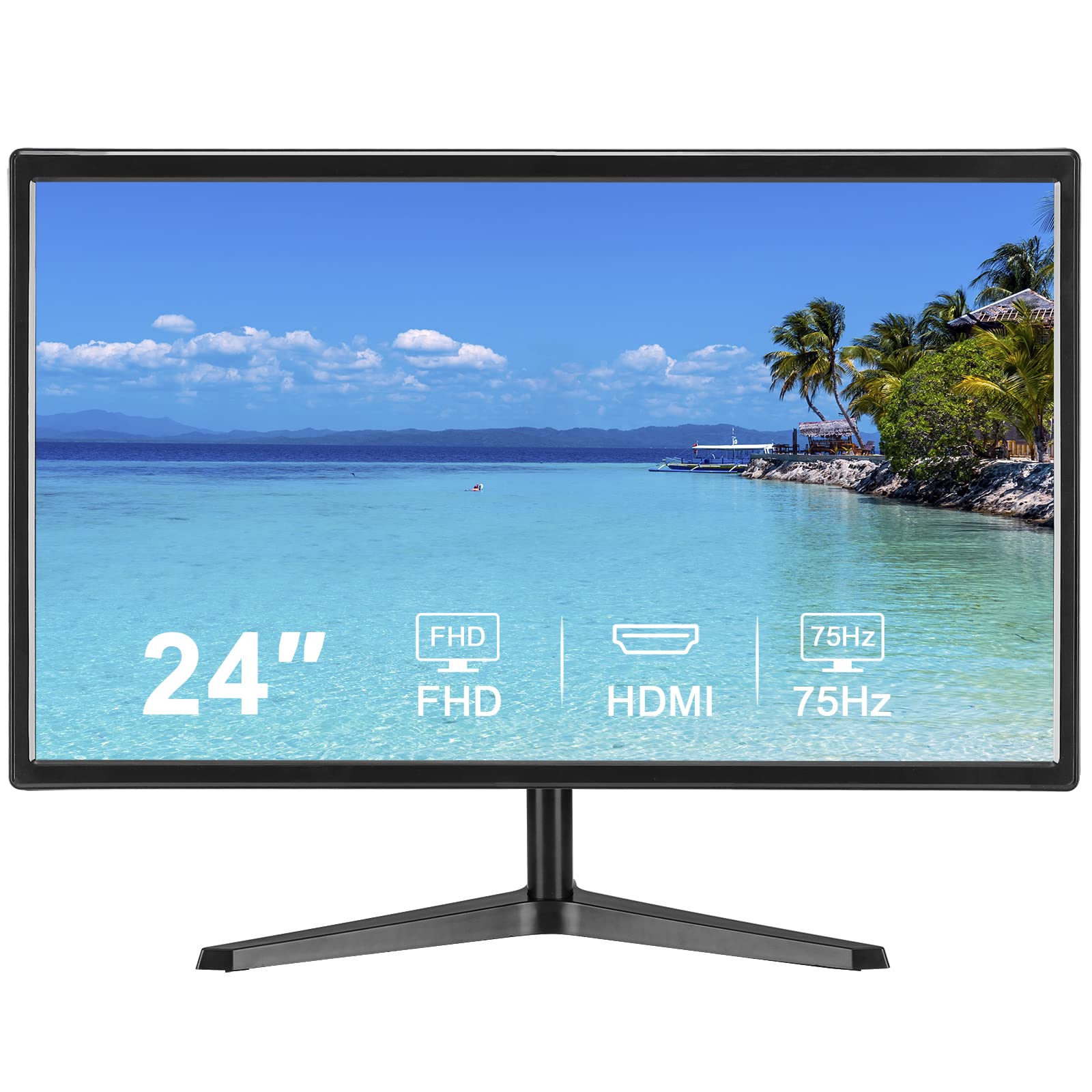 JOOPNE 24 inch Computer Monitor 1920 * 1080P Full HD 75Hz VESA Support HDMI 2.0 VGA,Black