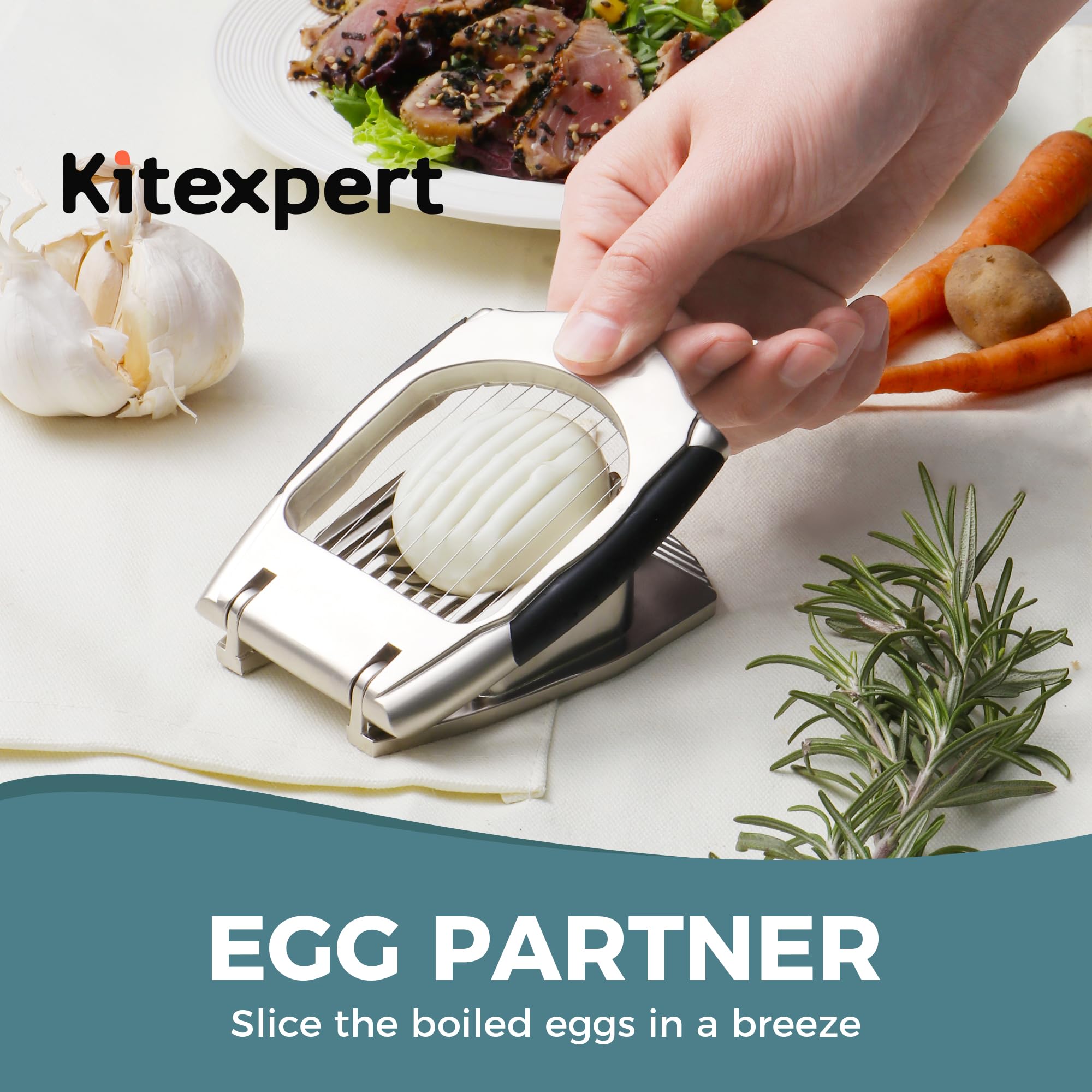 KITEXPERT Egg Slicer for Hard Boiled Eggs, Heavy Duty Egg Cutter with Stainless Steel Wire, Multipurpose Egg Dicer Chopper for Hard Boiled Eggs, Strawberry, Mushroom, and Soft Fruit- Zinc Alloy