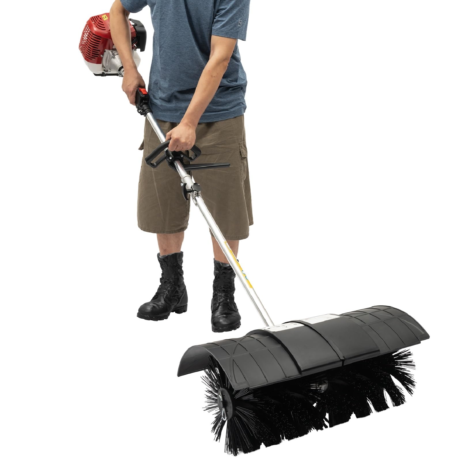 Leweiiq Hand Held Gas Power Broom, 1700W 2.3HP Gasoline Power Broom Walk Behind Sweeper, 52CC Artificial Grass Sweeping Cleaner Driveway