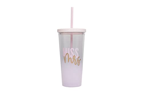 Pearhead Miss to Mrs. Tumbler, Travel Mug, Reusable Coffee Cup, Bride to Be Wedding Accessory, Bachelorette Accessory, 22oz Tumbler with Lid and Straw