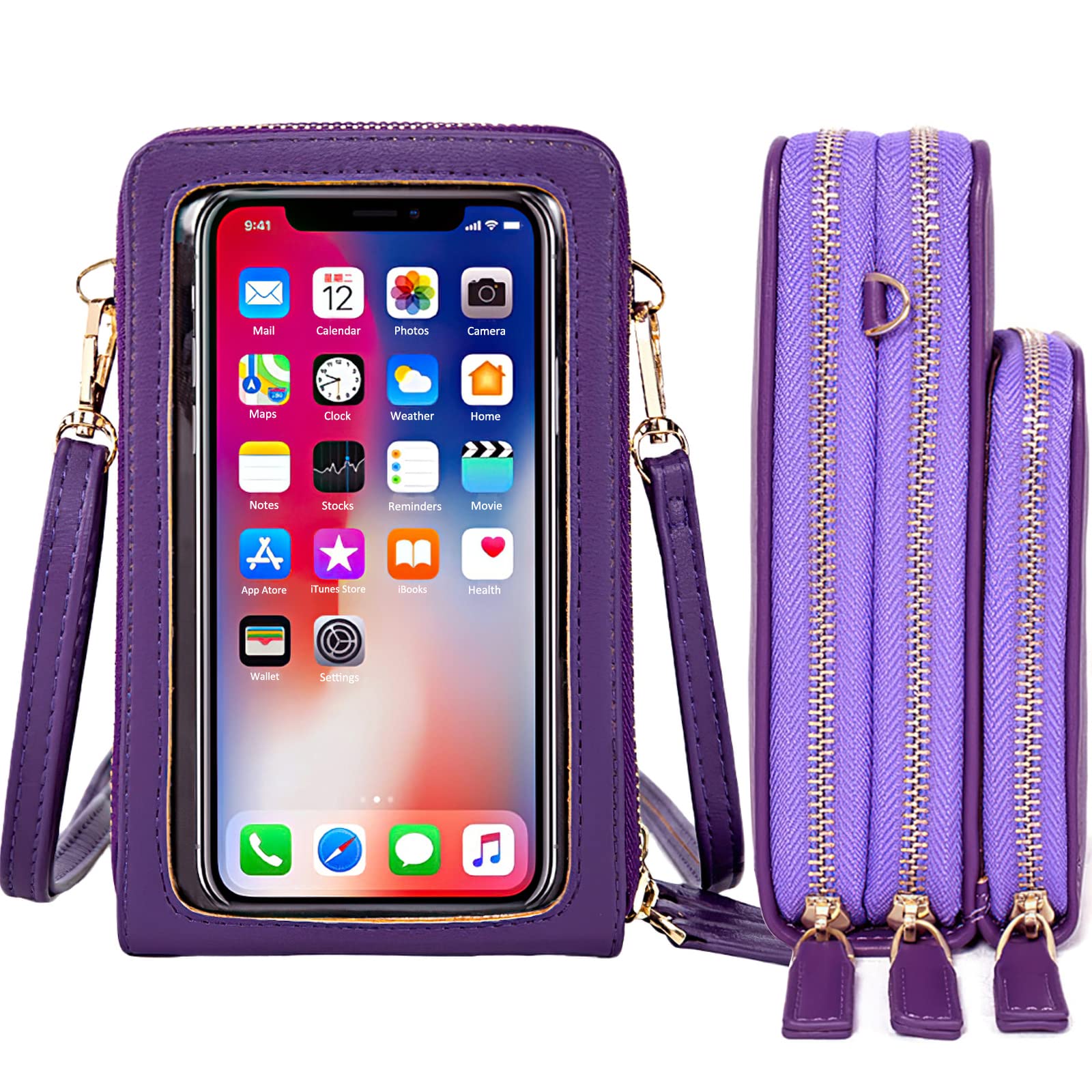 LassZone Touchscreen Crossbody Bag for Women Leather Cell Phone Purse Messenger Shoulder Bags Handbag w Card Holder Wallet