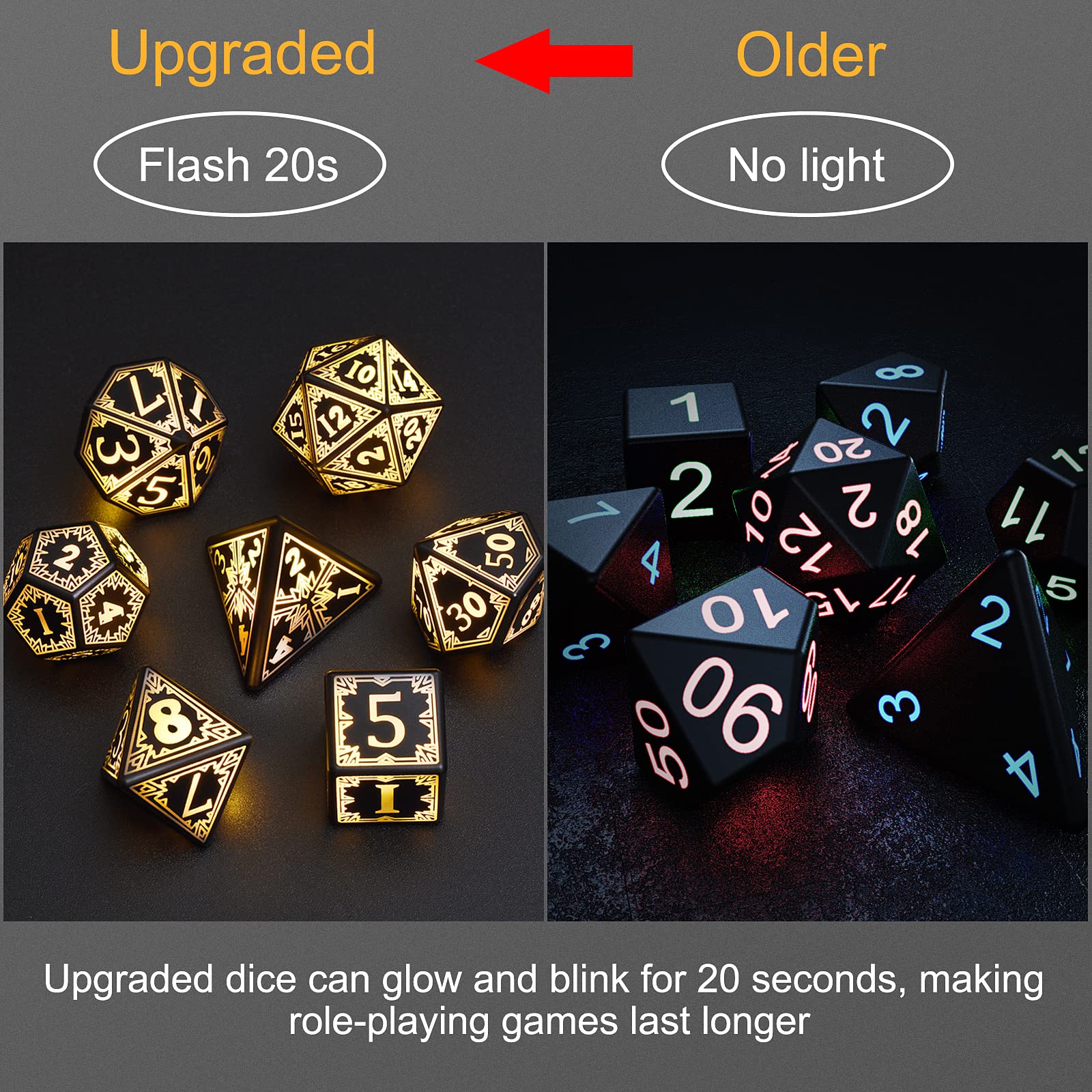 Light Up DND Dice with Charging Box, DND Light up Dice Electronic Dice Set with Charging Box D&D Dice Glow in The Dark Dice for Tabletop Game Led Flashing Dice Role Playing Game