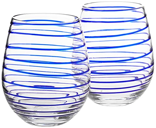 Kate Spade New York Charlotte Street 2Pc Stemless Wine Glass, 2 Count (Pack of 1), Blue