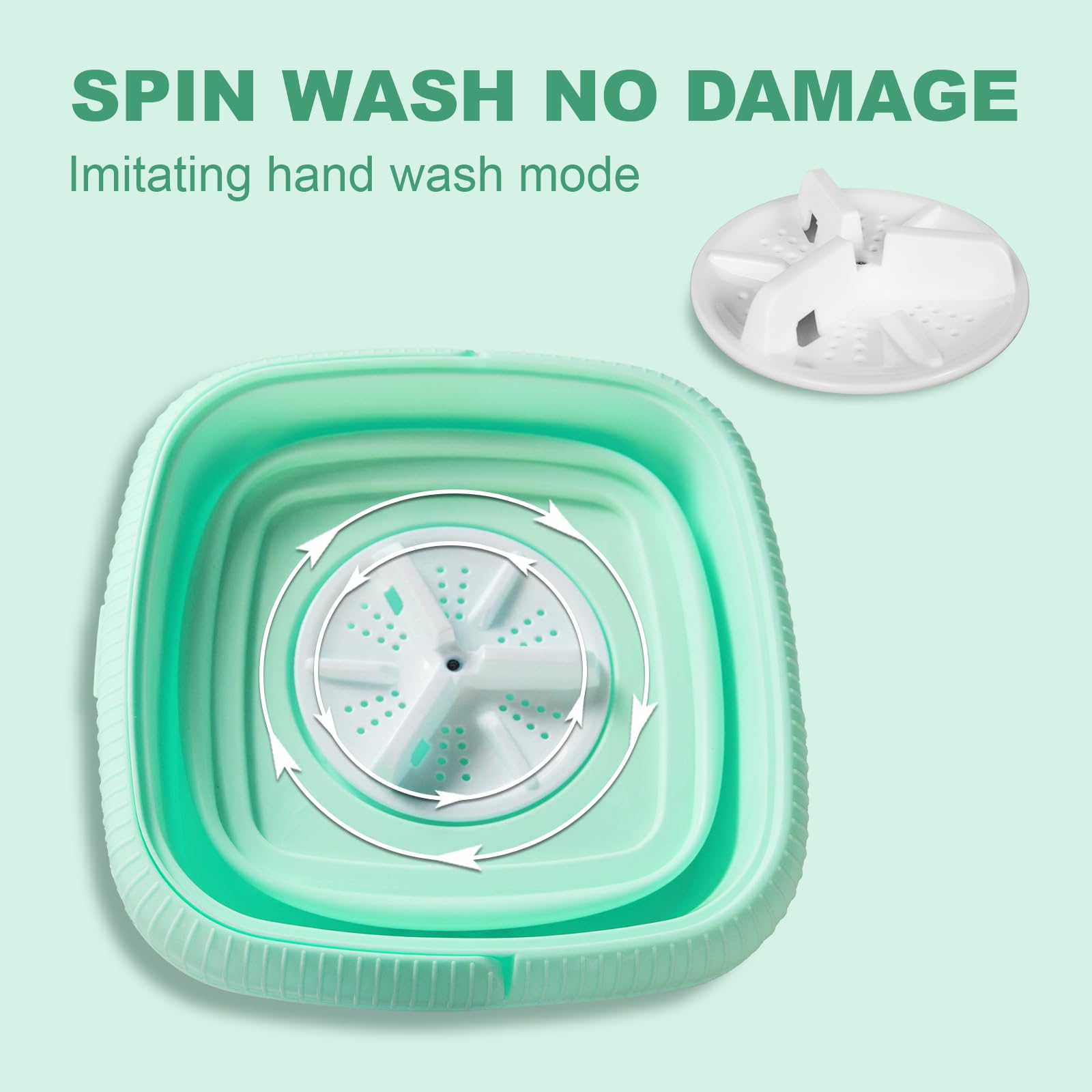 QHULKHQ Portable Washing Machine, Mini Foldable Washing Machine 6.5L with 3 Modes Cleaning for Underwear, Sock and Small Delicates, Mini Washing Machine for Apartment, Camping, RV (Green)
