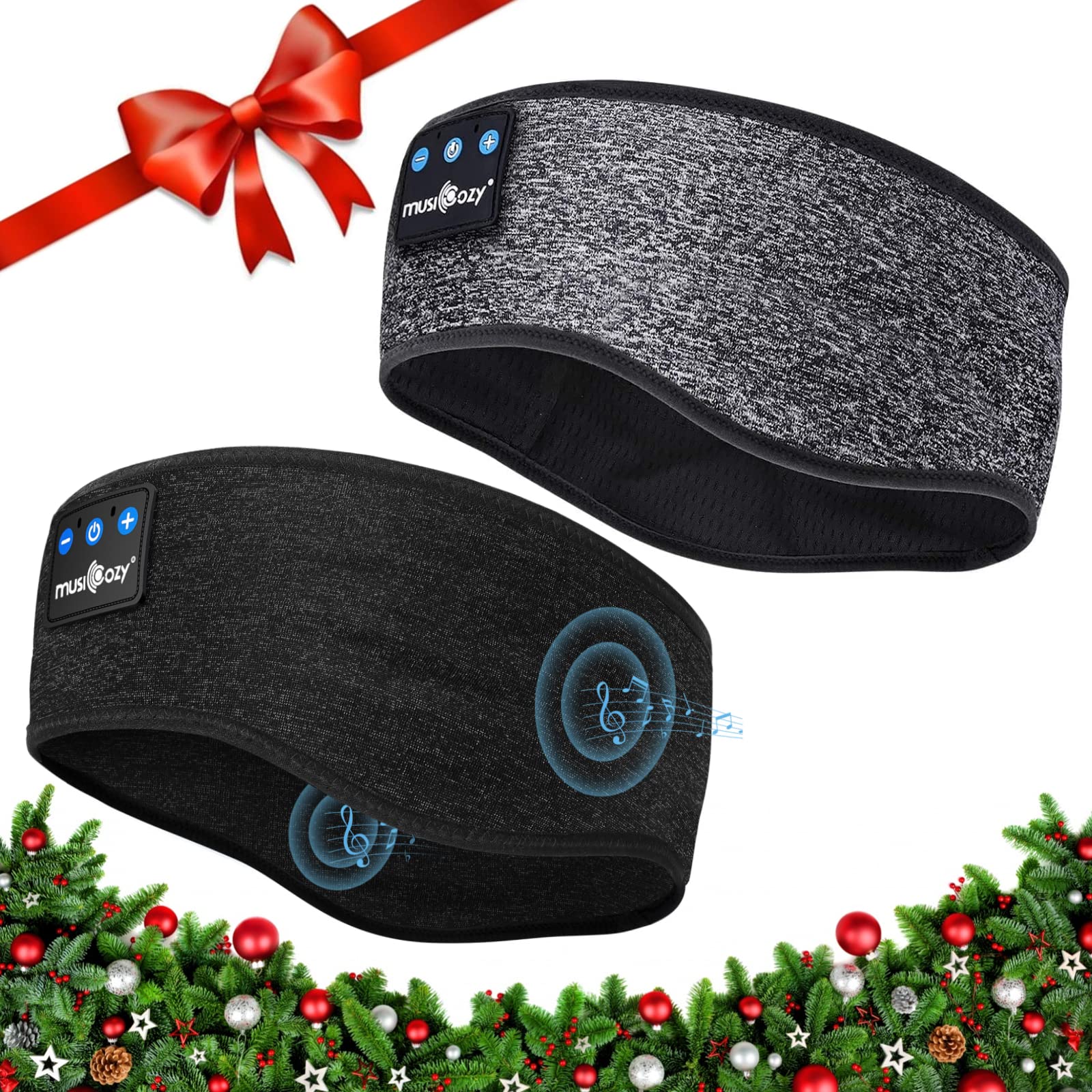 MUSICOZY Sleep Headphones, Bluetooth Headband Unique Gifts for Men Women, Ultra Soft Sleeping Headphones Wireless Music Headband Headphones for Yoga Sports Side Sleep Cool Tech Gadgets Gifts, 2 Packs