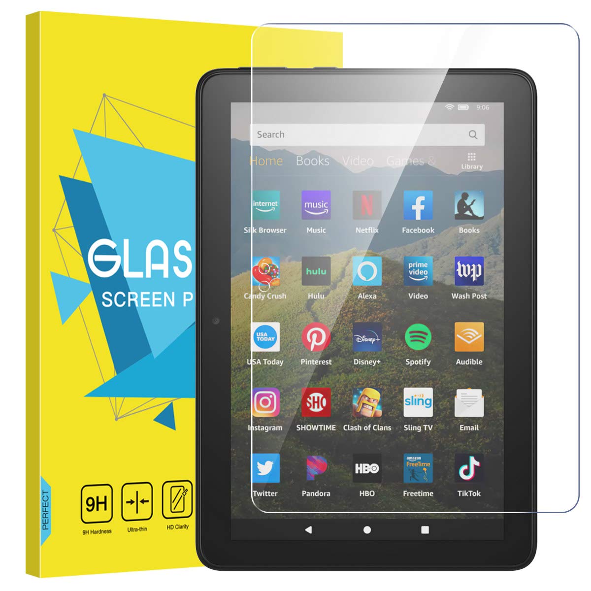 MoKo Case with Temperd Glass Screen Protector Fits Kindle Fire HD 8 & 8 Plus Tablet (12th Generation/10th Generation, 2022/2020 Release) Slim Folding Stand Cover with Auto Wake/Sleep, 9H Hardness Film