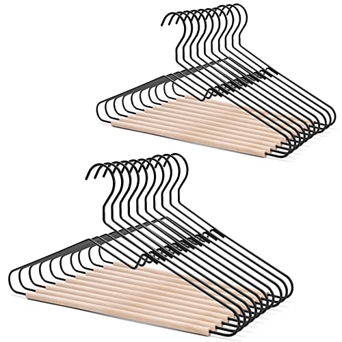 Nature Smile Premium Black Matt Metal Suit Clothes Hanger 20 Pack with a Smooth Beech Wood Pants Bar,Unique Coat Hanger Dress Hanger Shirt Hanger