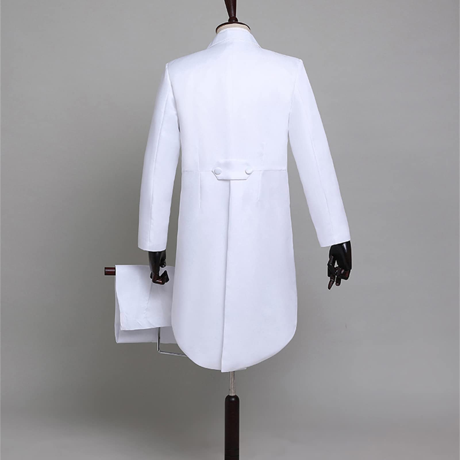 Men's Formal Peak Lapel Tailcoat Classic Magic Show Costume Jacket Tuxedo Party Dinner Swallowtail Tux Suit Coat (White,Medium)
